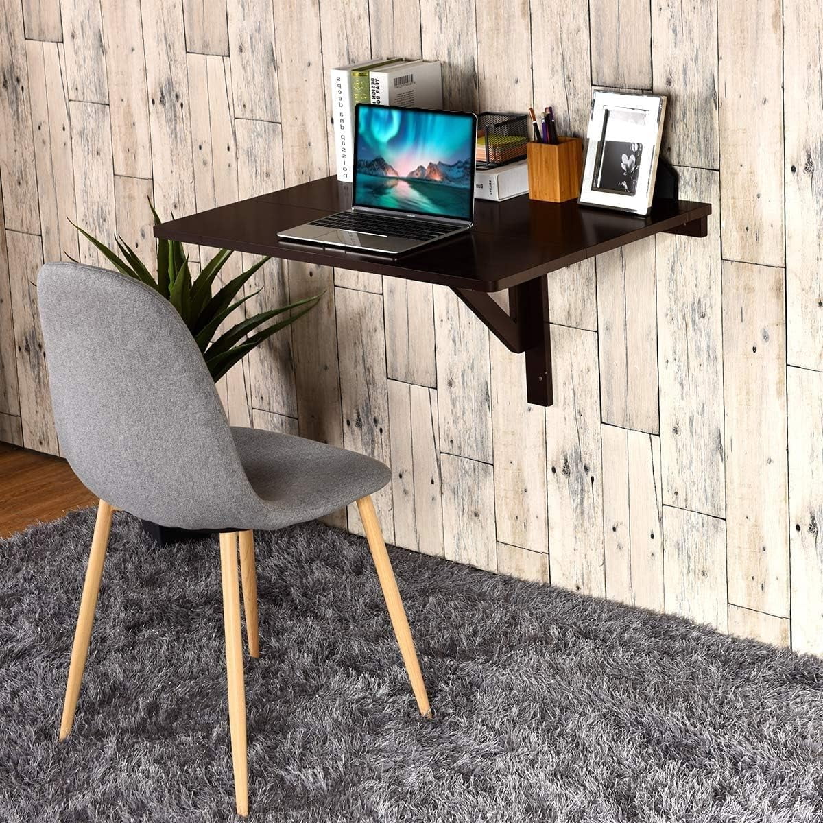 Byroce Wall Mounted Folding Table, 31.5’’ x 23.5’’ Wood Floating Desk ...