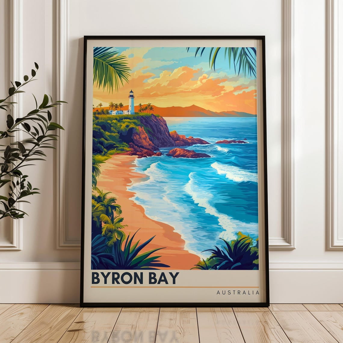 Byron Bay Australia Travel Print, Beach Illustration Art Unframed Paper ...