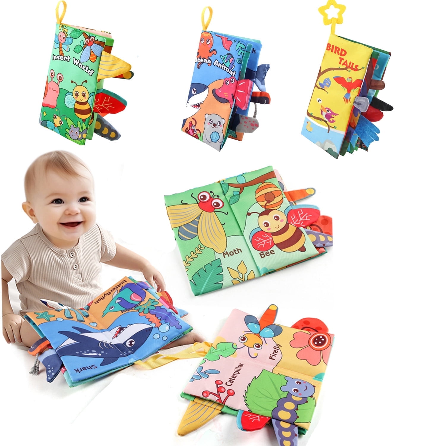 Byseng 3 Pack Cloth Baby Book, Touch and Feel Infant Tummy Time Toy ...