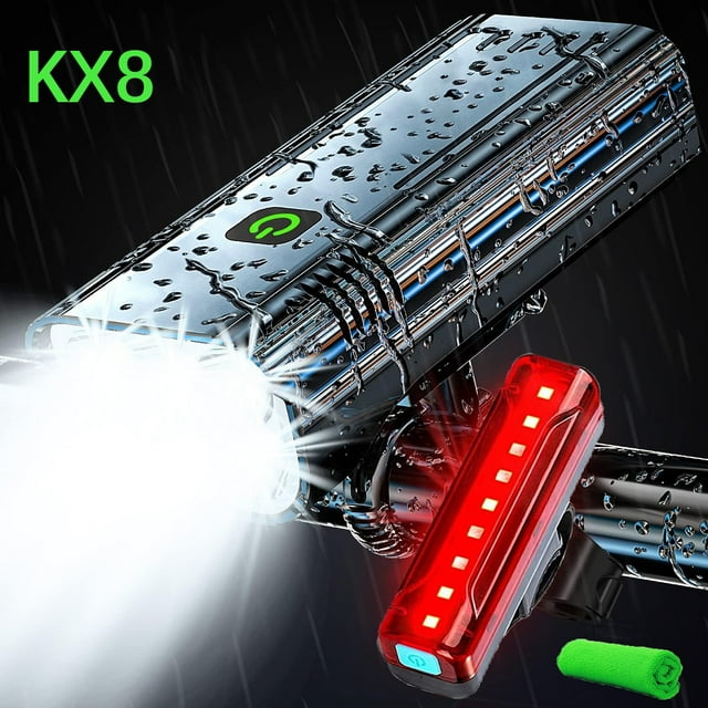 Byseng 8 LED 9000 Lumen Bike Headlight & Tail Light Set, USB ...