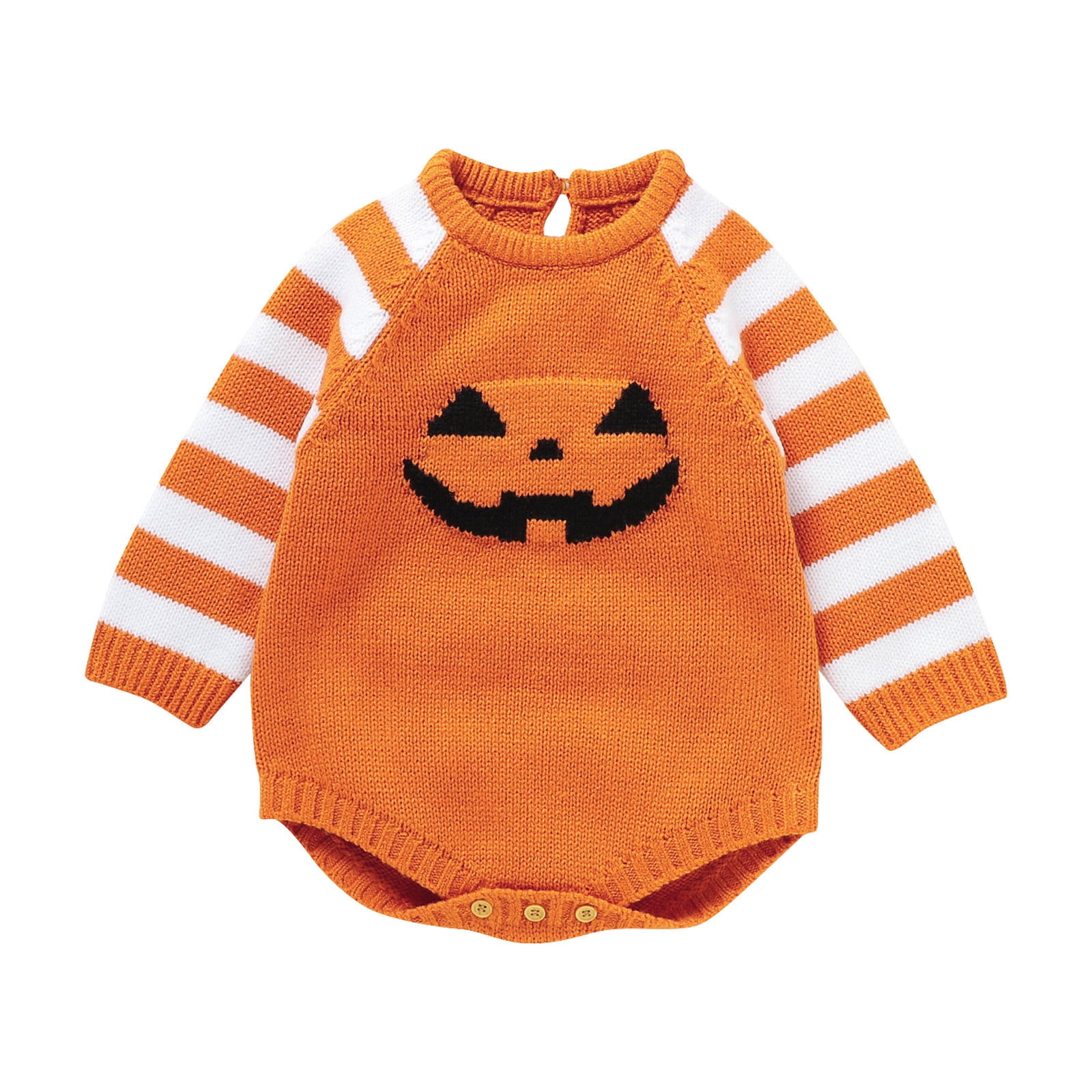 Bysome Boy Baby Girl Halloween Outfit Stripe Pumpkin Print Romper Long Sleeve Crew Neck Orange ...