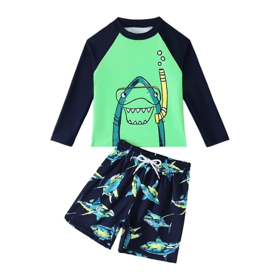 Bysome Boys Swim Wear Cartoon Shark Print Long Sleeve Crew Neck Tops ...