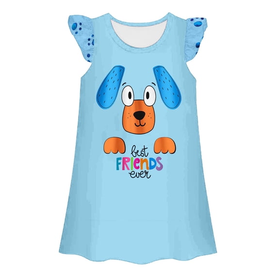 Bysome Girls Dress Cartoon Dog Print Short Sleeve Crew Neck Summer ...