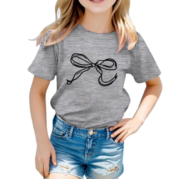 Bysome Girls T-Shirt Bowtie Print Short Sleeve Crew Neck Shirt Summer ...