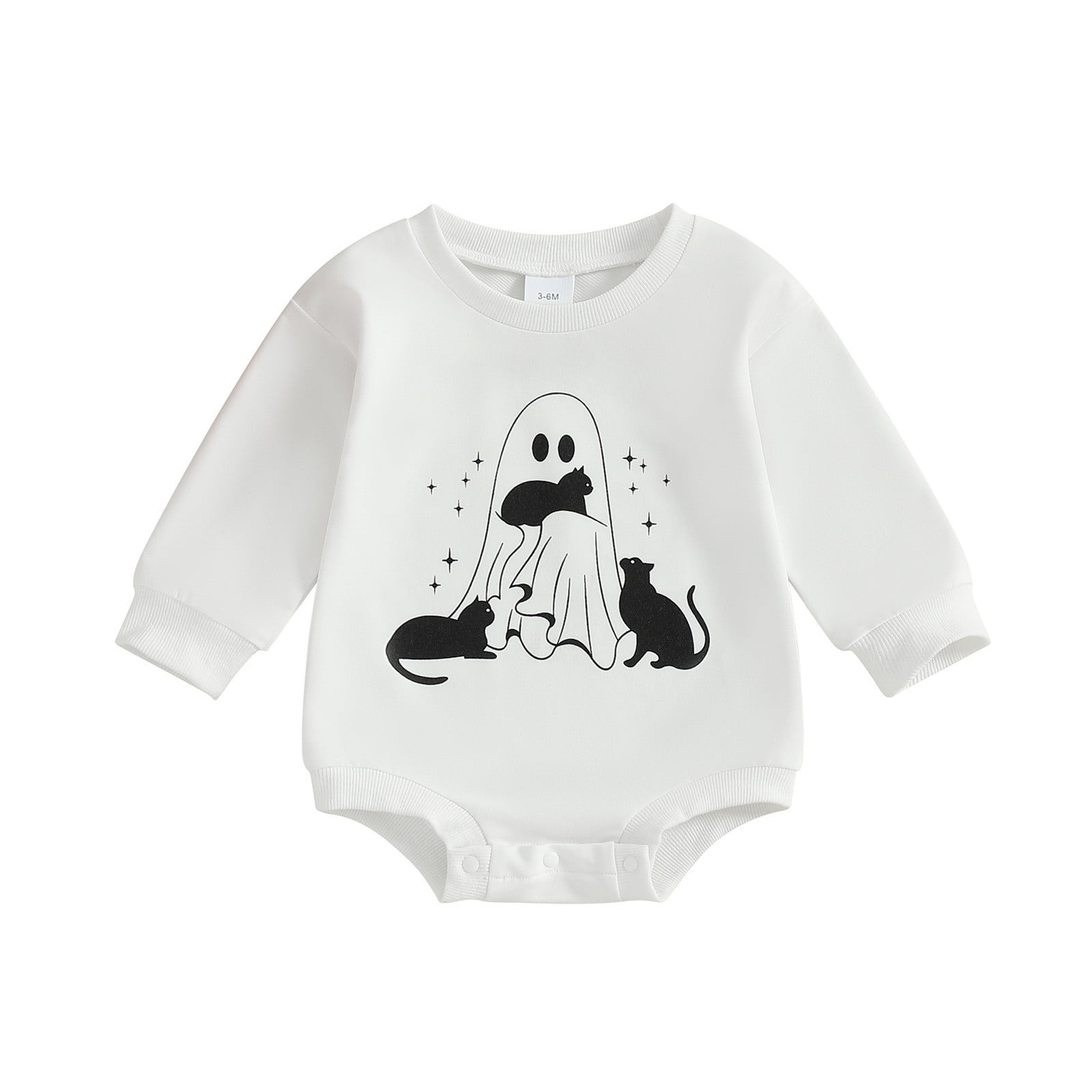 Bysome Infant Newborn Halloween Romper Size 3-6 Months White Long Sleeve Crew Neck Romper Ghost ...