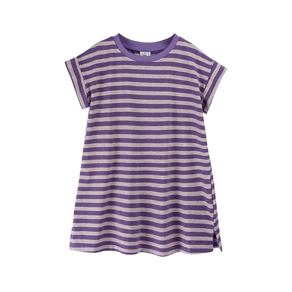 Bysome Kids Girls Dress Striped Print Short Sleeve Crew Neck Summer ...
