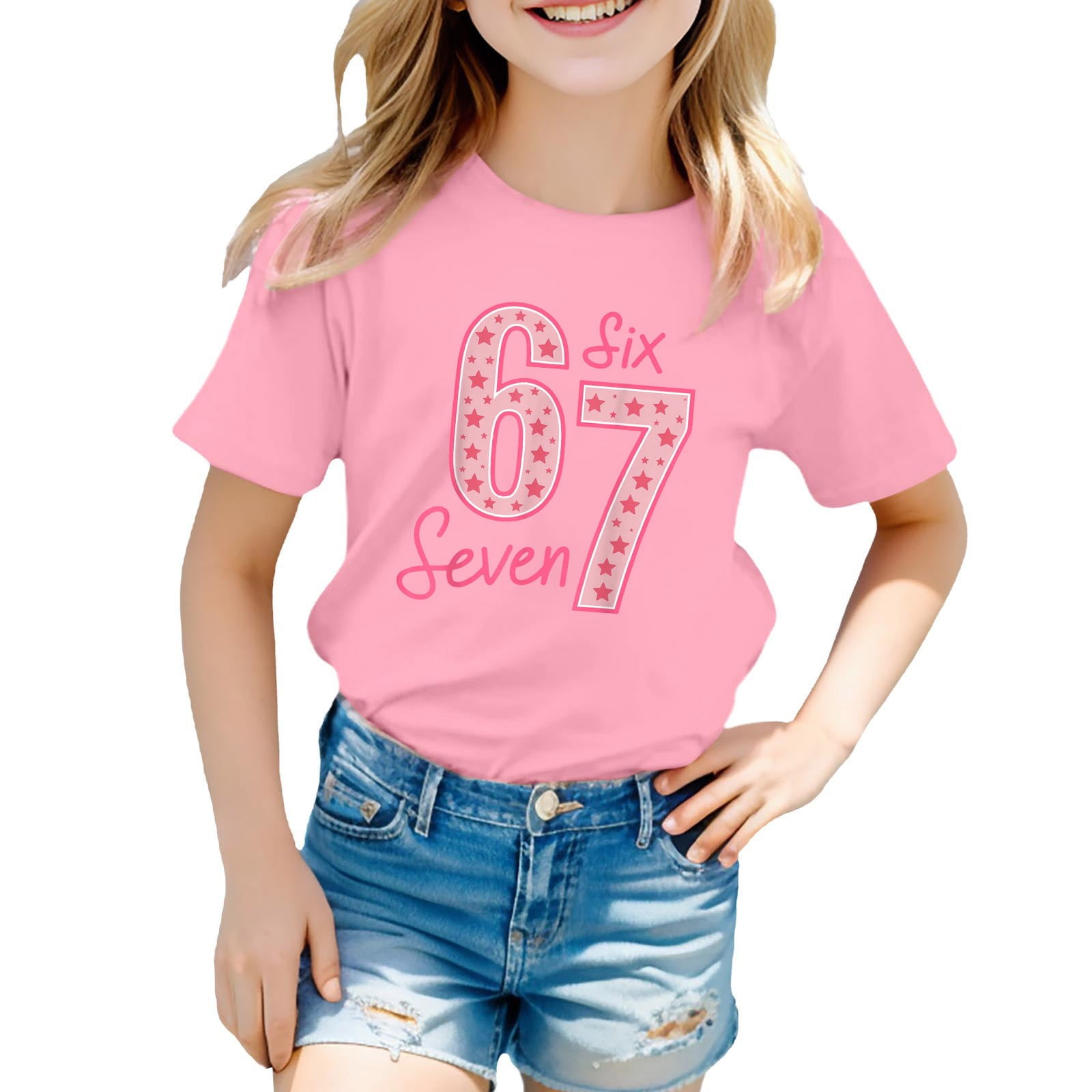 Bysome Little Girls Tops Size 10-11 T Short Sleeve Crew Neck T-Shirts ...
