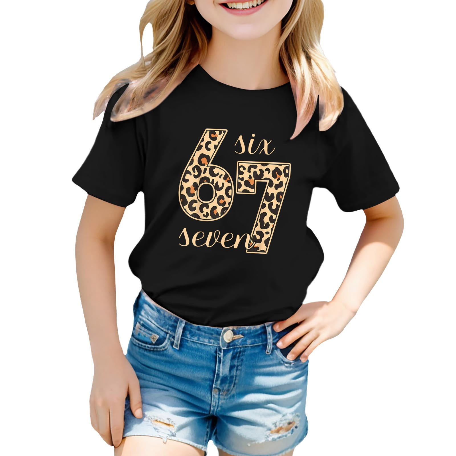 Bysome Little Girls Tops Size 6-7 T Short Sleeve Crew Neck T-Shirts ...