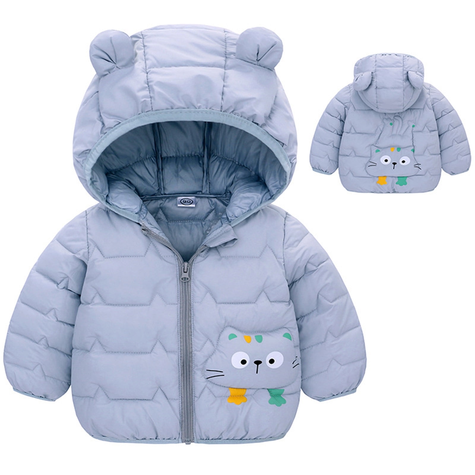 Bysome Toddler Boys Coats Autumn Winter Down Padded Jacket Baby Cartoon Pattern Hooded Ears ...
