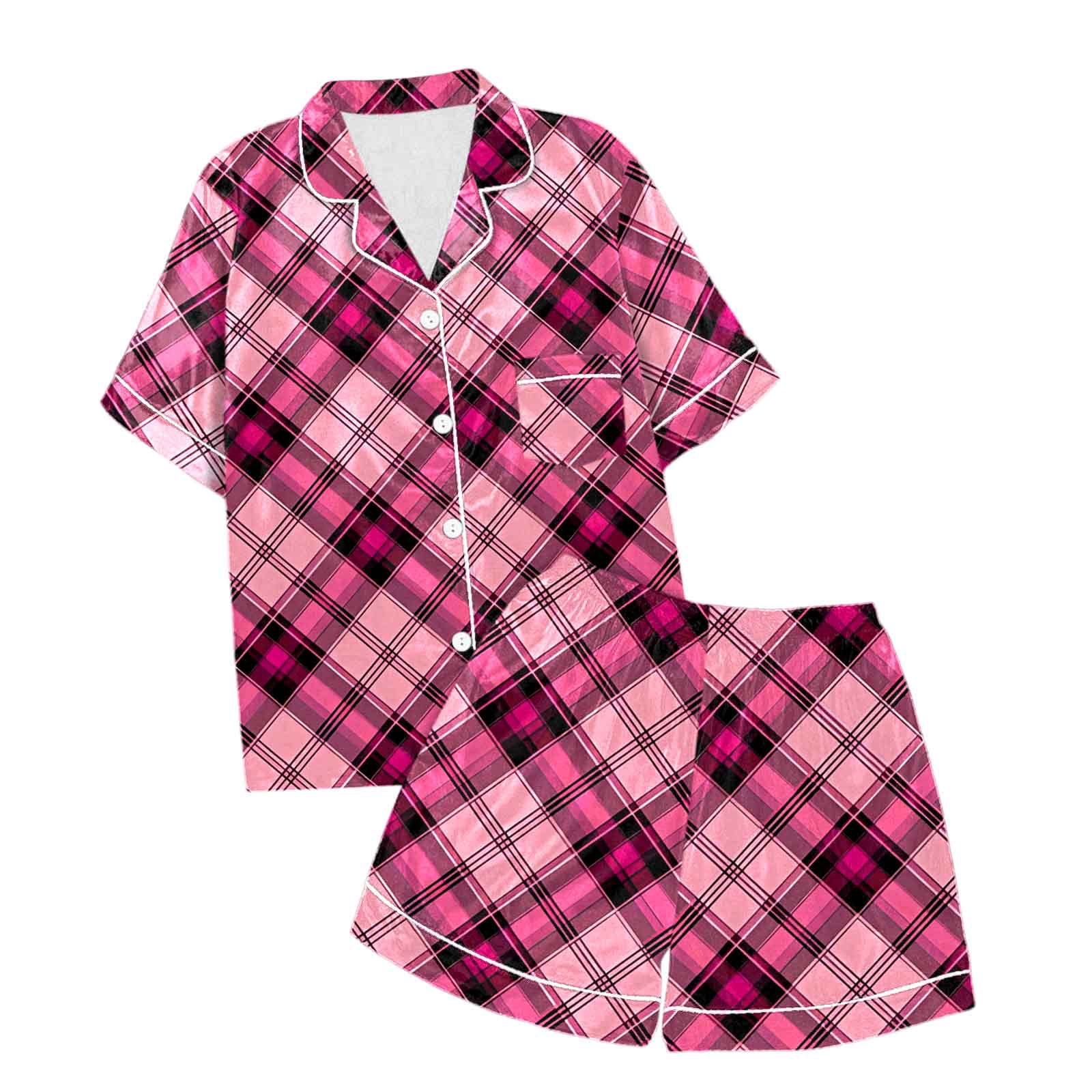 Bysome Toddler Girl Pajamas Kids Plaid Printed Short Sleeve Shorts Two ...
