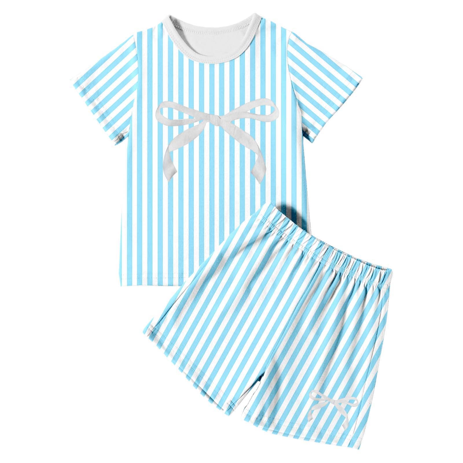 Bysome Toddler Girl Pajamas Summer Set Style Short Sleeve Striped Two ...