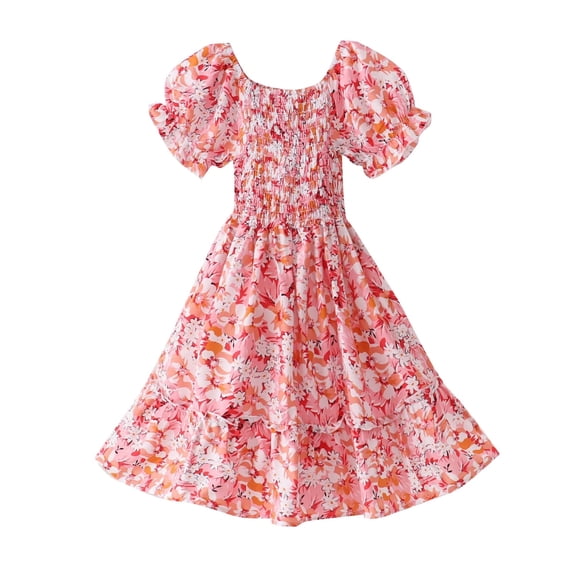 Bysome Toddler Girls Dress Flower Print Short Sleeve Crew Neck Summer ...