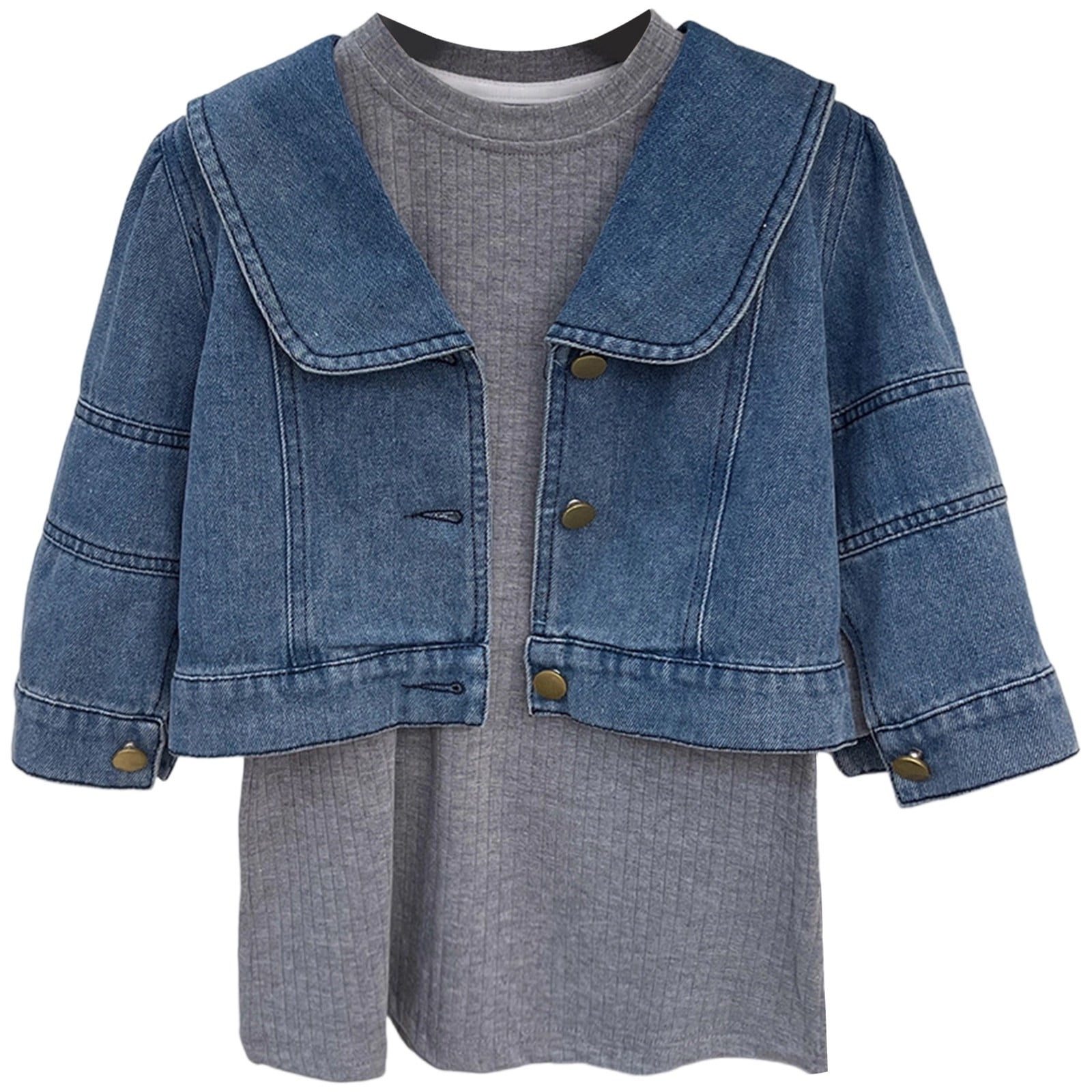 Bysome Toddler Girls Outfit Set S Denim Jacket Dress 2 Piece Outfit ...