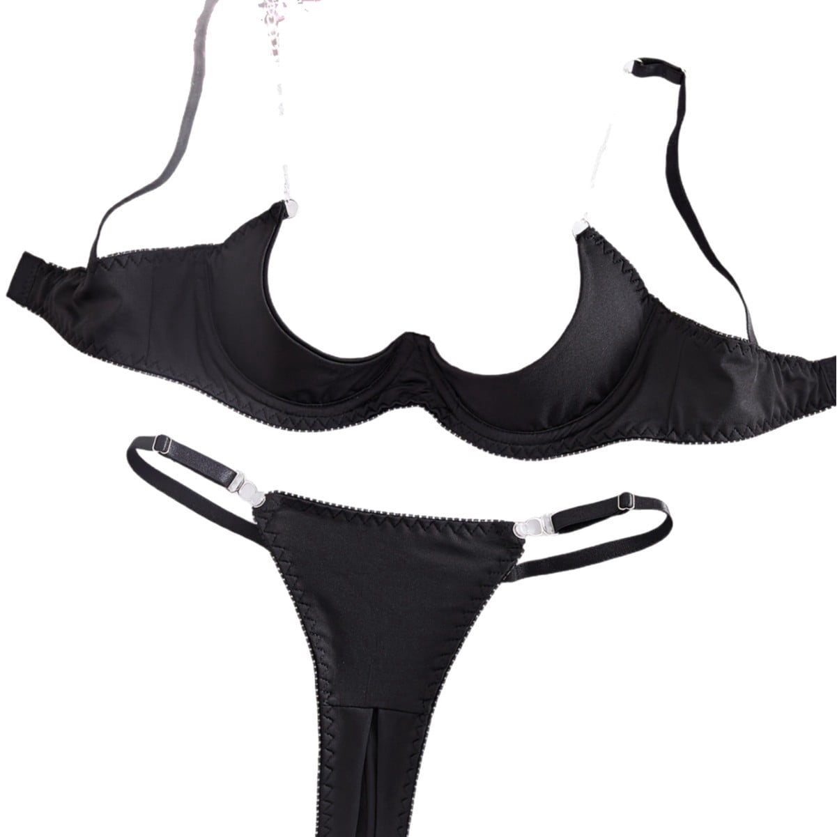 Bystar Sexy Underwire solid color Push Up Bra Half cup holder chain ...