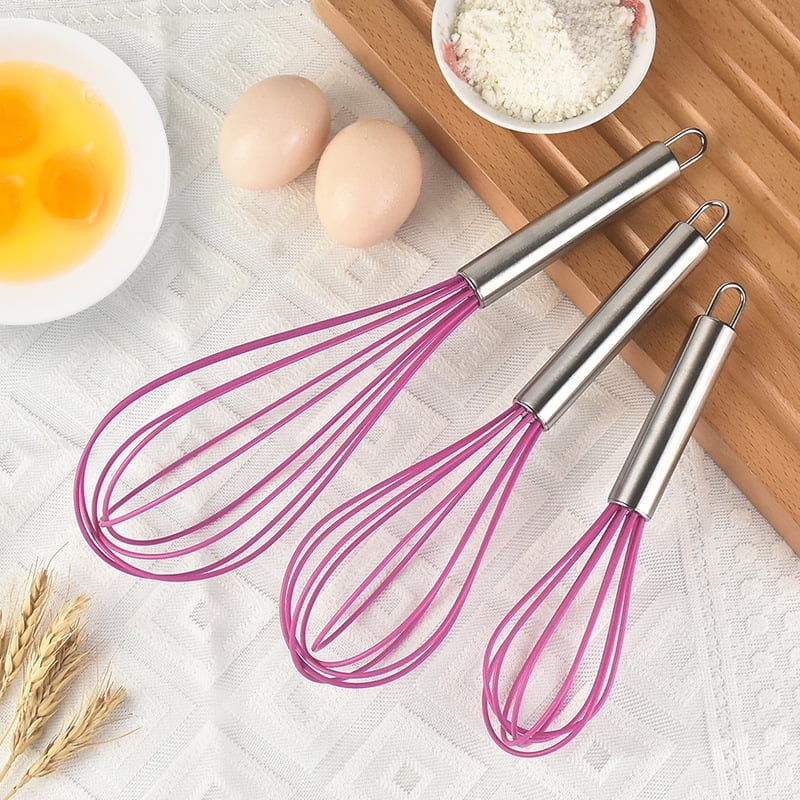 Bystar Silicone Balloon Whisks Set (3-Pack Pink): Non-Scratch, Rubber ...