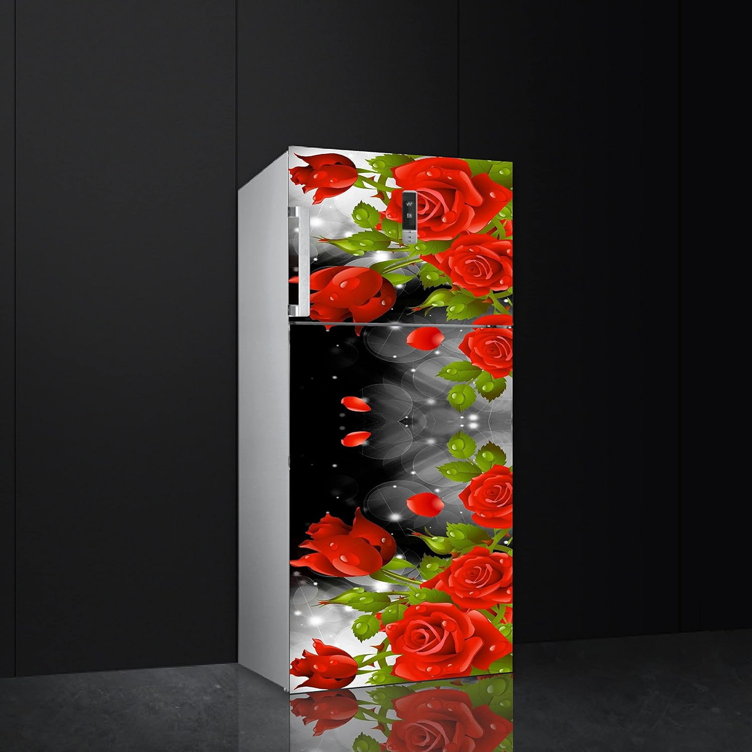 Byte Shop PVC Vinyl Decorative Red Rose Green Leaves on Black and White Shade 3D Extra Large ...