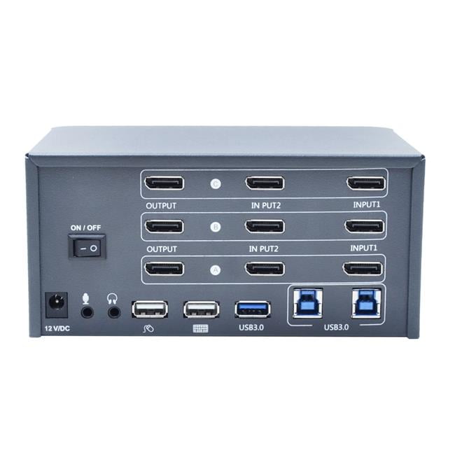 Bytecc KVM-DP2-3 2-Port 8K Triple Monitor DP1.4 KVM Switch, Space Grey ...