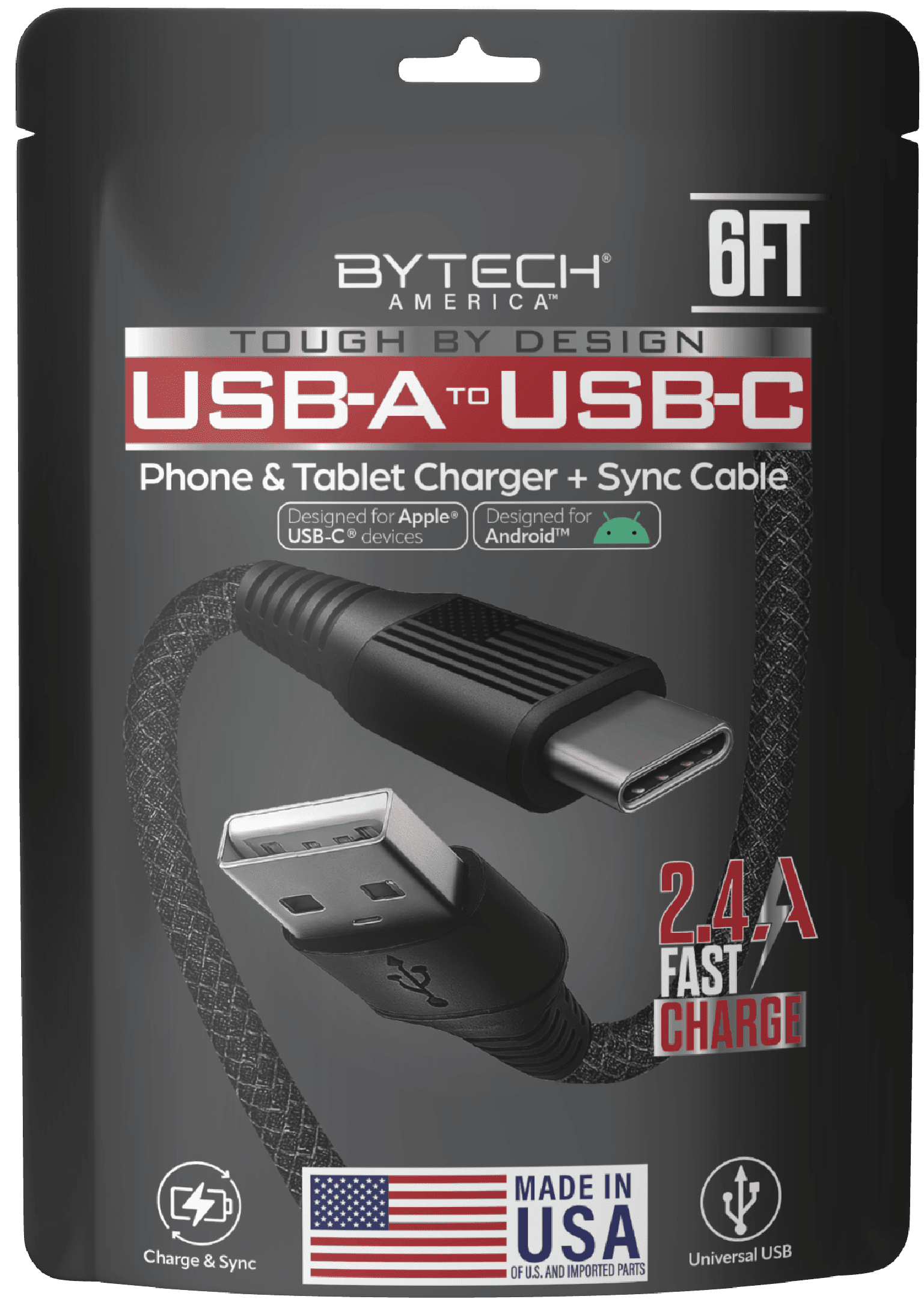 Bytech 6 Foot USB A to USB C USB CABLE - Walmart.com