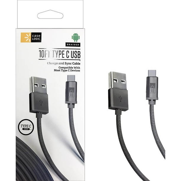 Bytech CLCPCA113GY 10 ft. Case Logic Braided USB-C Type-C 3.1 Charger ...