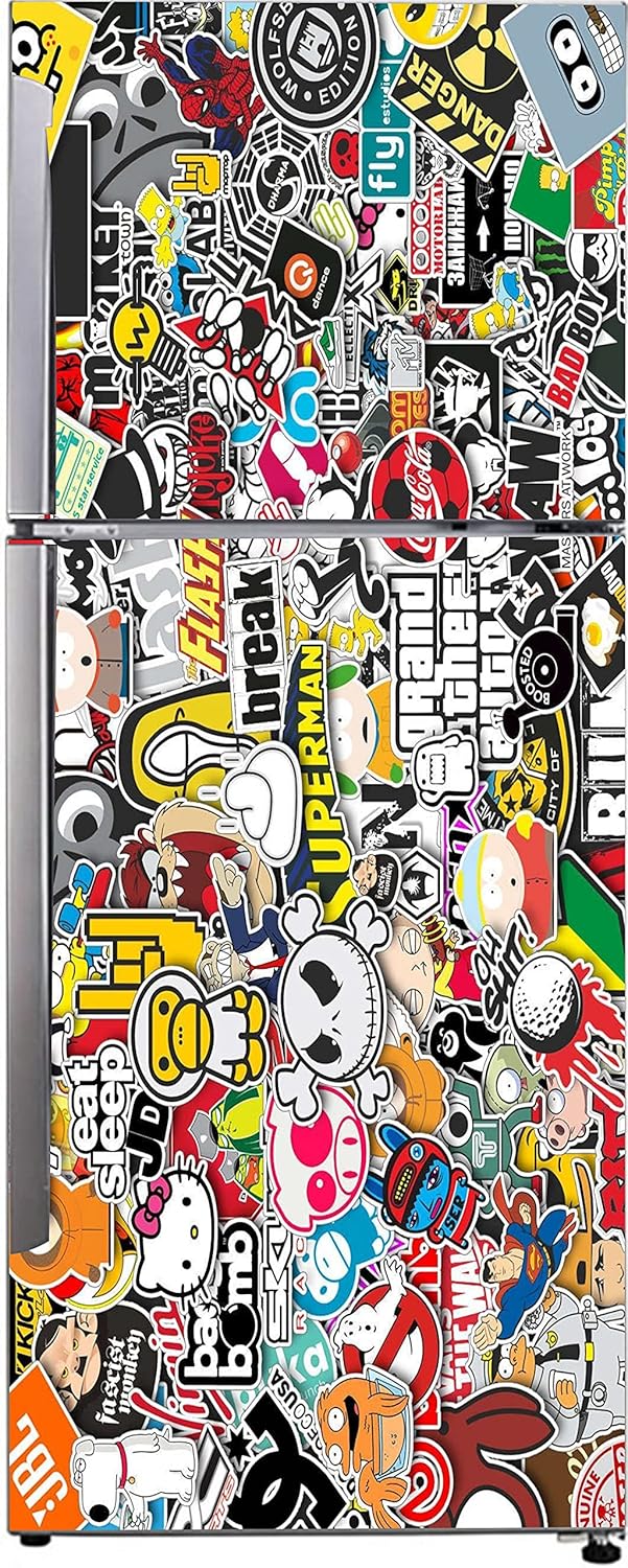 Byteon Abstract Decorative Multicolour Cartoon Extra lardge Fridge ...