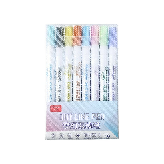 Byujiro 8-Color Self-Outline Marker Set, Double-Line Pens with Shimmer ...