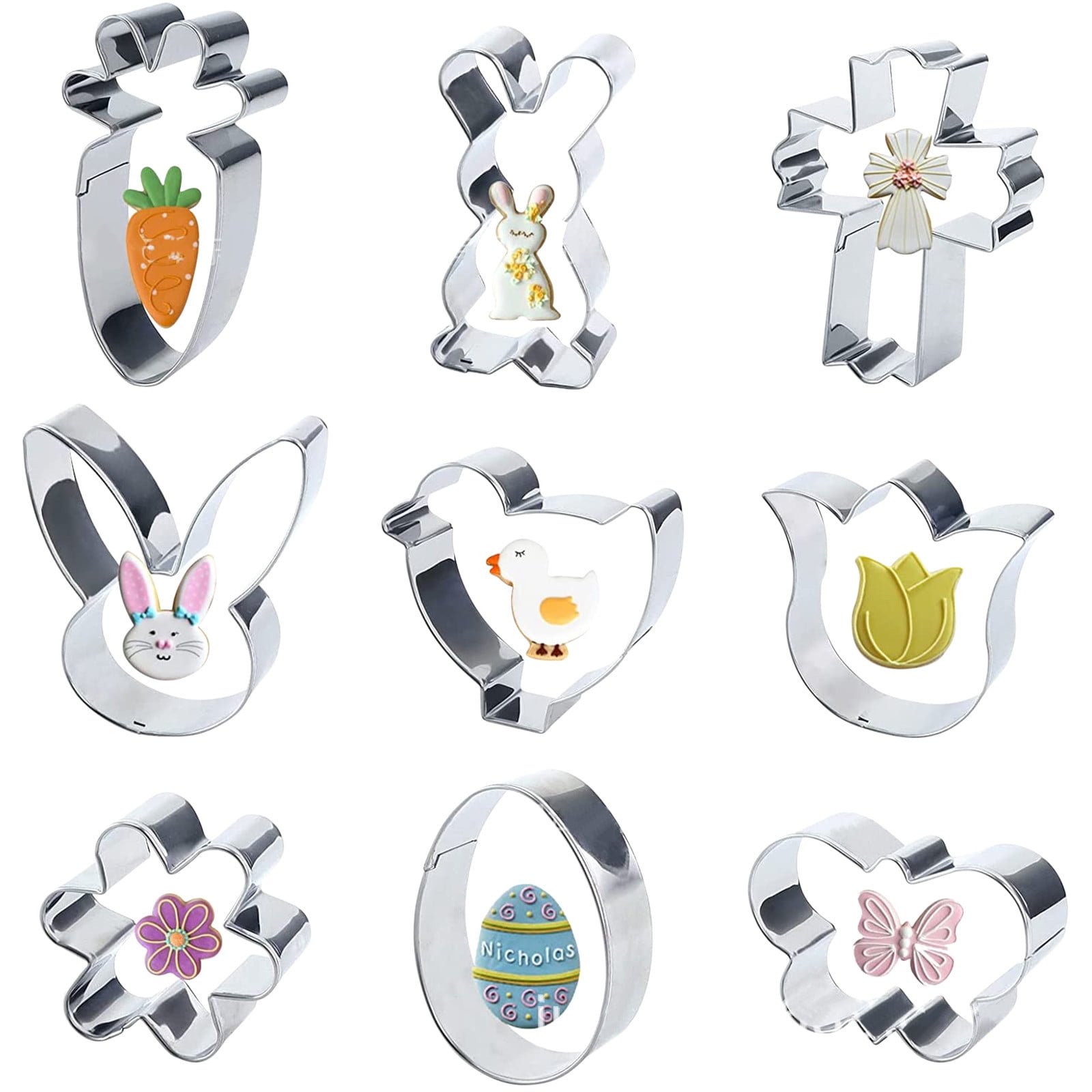 Byujiro 9-Piece Easter Themed Stainless Steel Cookie Cutter Set ...