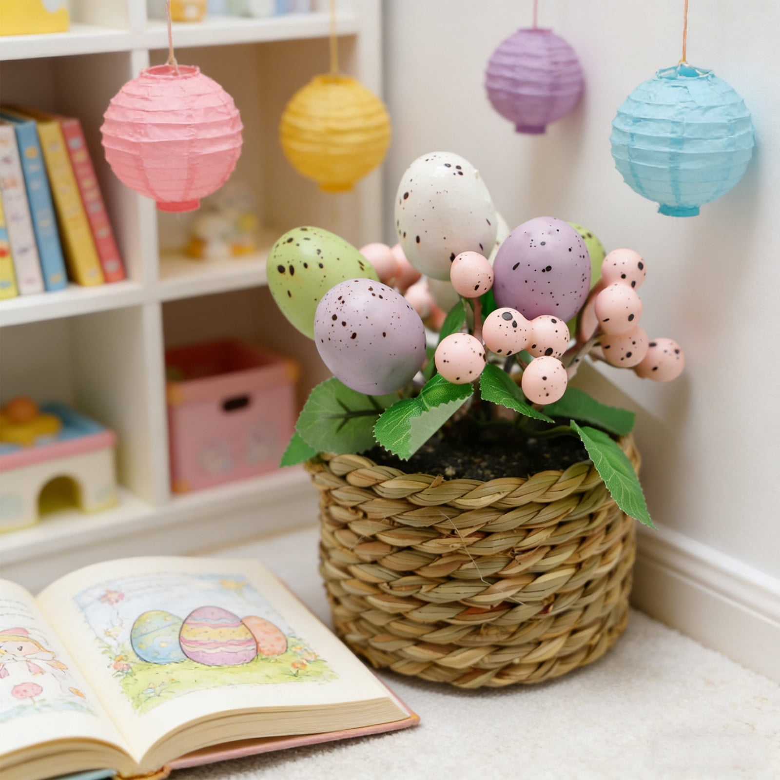 Byujiro Easter Egg Floral Tabletop Arrangement with Woven Basket Spring ...