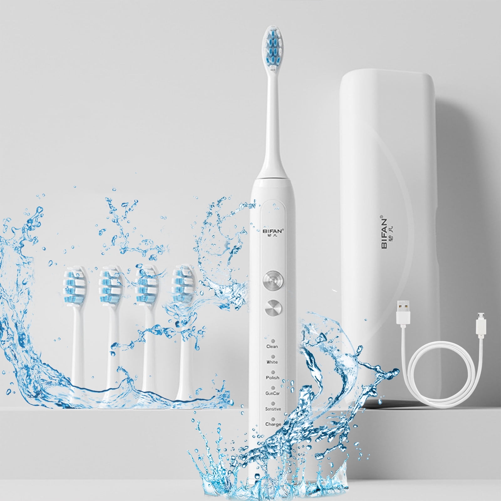 Byujiro Electric Toothbrush with 4 Brush Heads, USB Charging Toothbrush ...