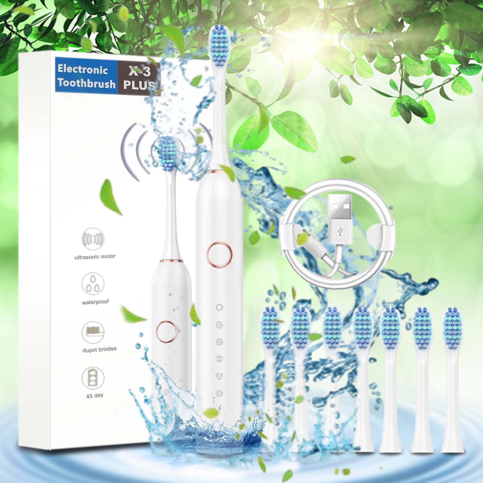 Byujiro Electric Toothbrush with 8 Brush Heads, 6 Cleaning Modes, Water Proofing IPX7 Water ...