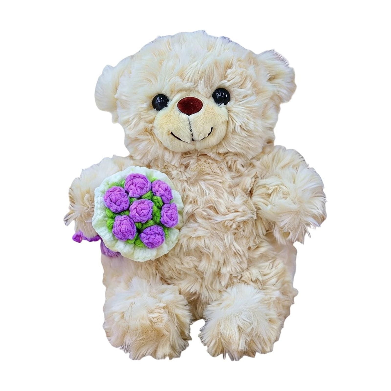 Byujiro Flower-Holding Teddy Bear Plush Pillow Romantic Cushion for ...