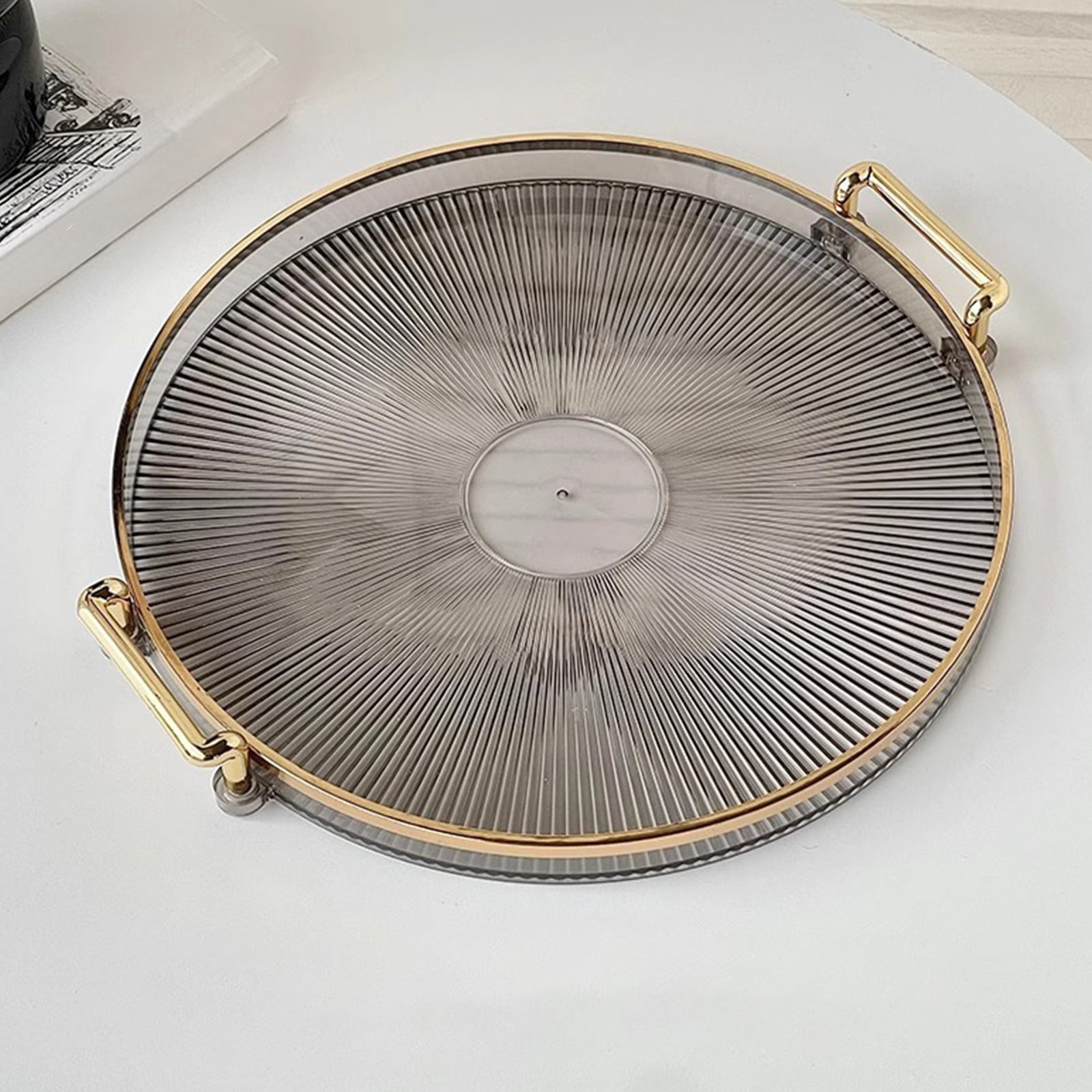 Byujiro Gold-Rimmed Round Tray with Dual Handles for Serving Drinks ...