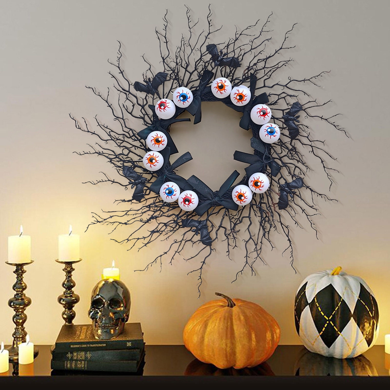 Byujiro Halloween Wreaths for Front Door Halloween Wreath Simulation ...
