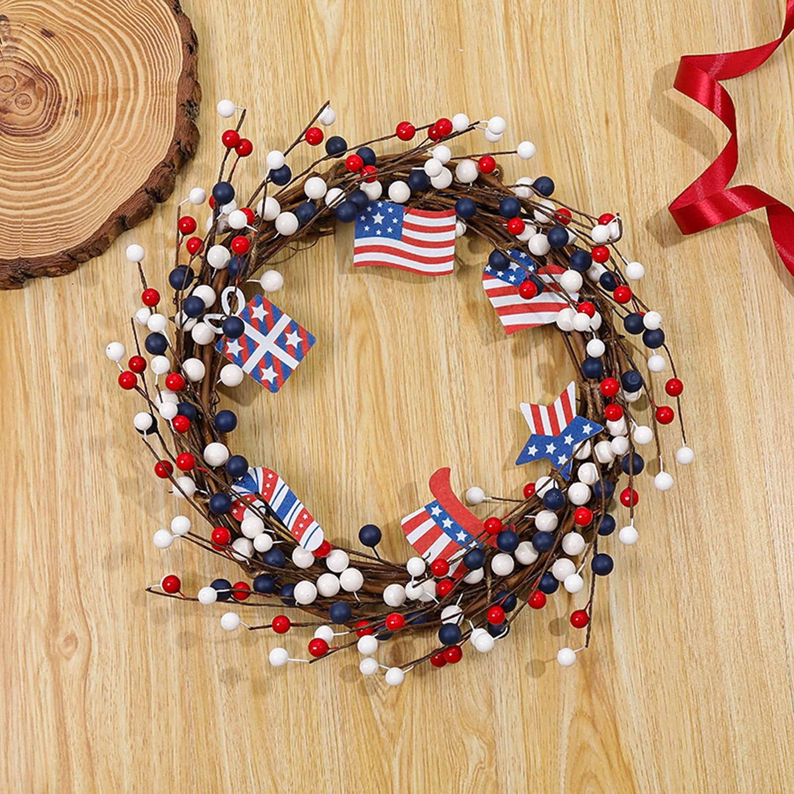 Byujiro Independence Day Berry Twig Wreath Patriotic American Flag ...