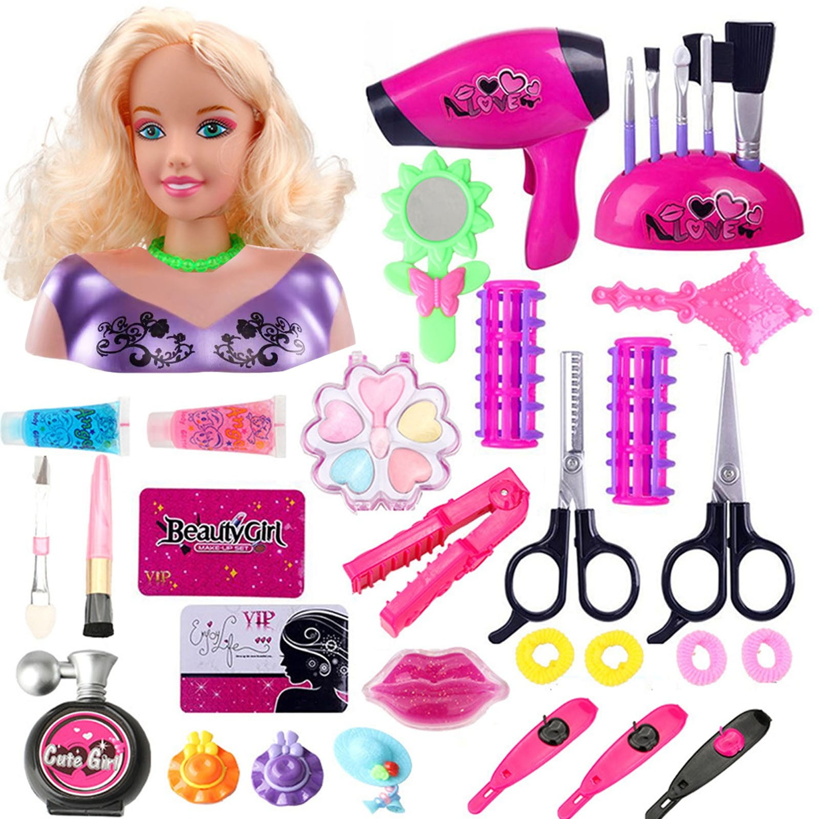 Byujiro Kids Hair Styling Head Mannequin, Pretend Play Beauty Salon ...