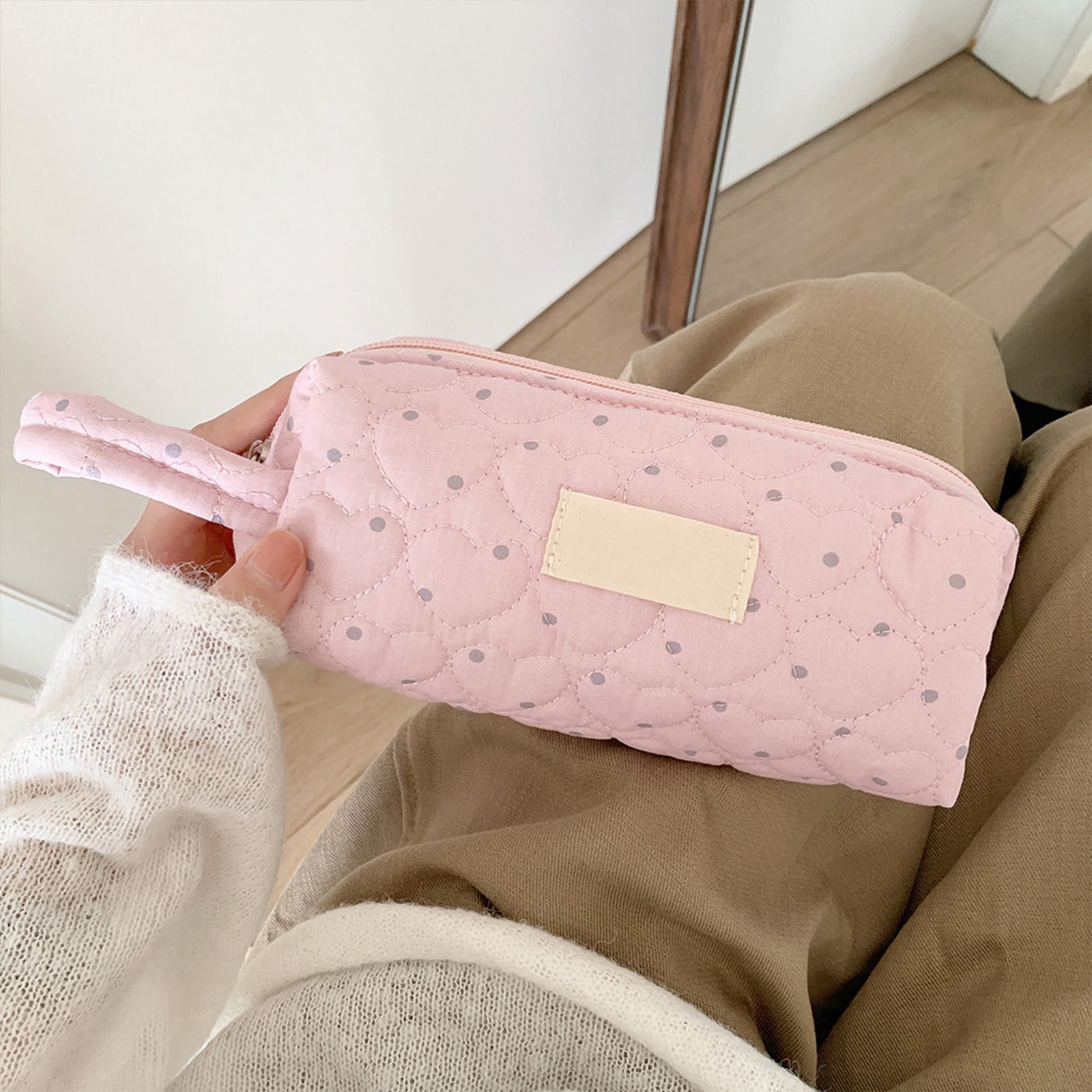 Byujiro Quilted Heart Embossed Pencil Case Portable Handheld Stationery ...