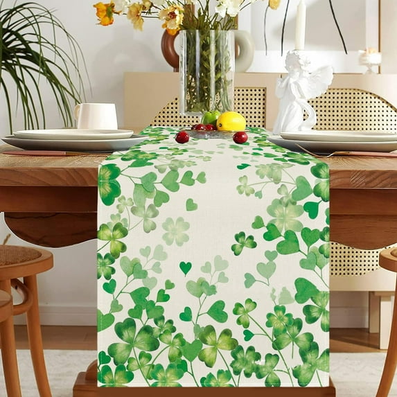Byujiro St. Patrick's Day Table Runner Clover Print Linen Dining Decor ...