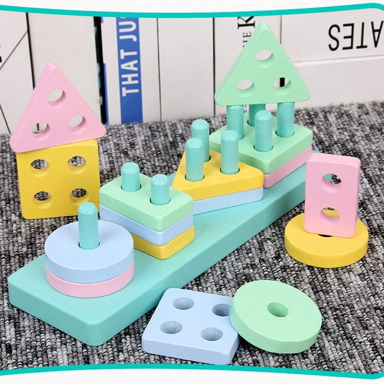 Byujiro Toys for 12+ Months Old - Wooden Sorting Stacking Toy, Shape ...