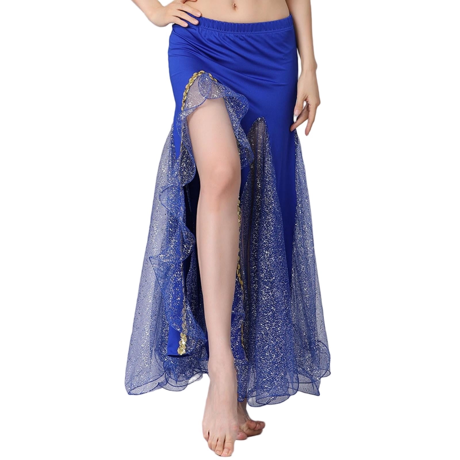 Byworldtasic Belly Dance Skirt for Women Sequin Slit Dance Outfit Wrap ...