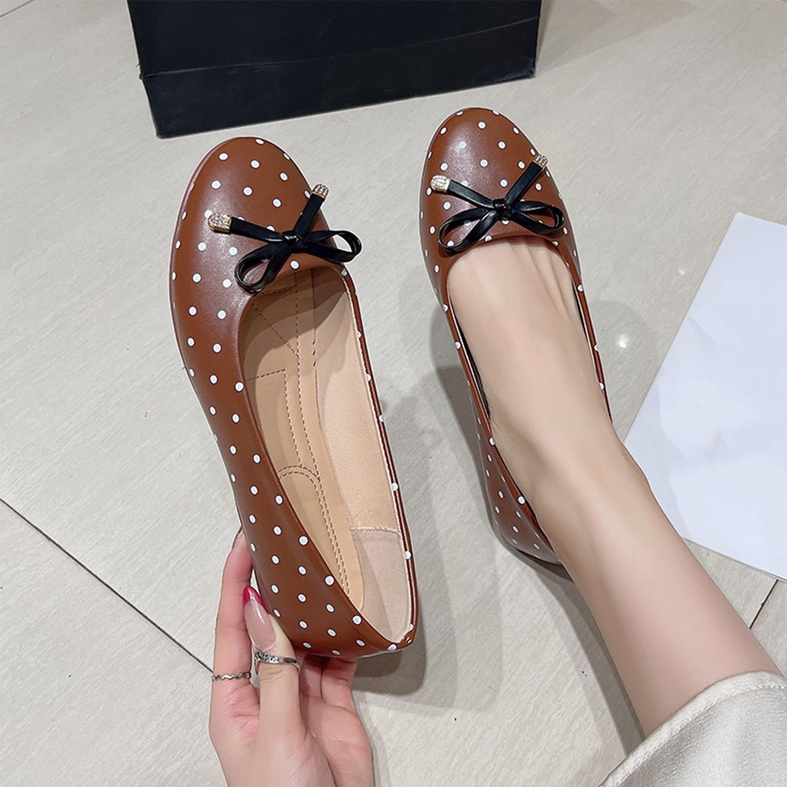 Byworldtasic Flats for Women Polka Dot with Bow Split Toe Ballet Shoes ...