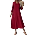 Byworldtasic Linen Dress Women V Neck Long 3/4 Sleeve Tunic Boho Maxi ...