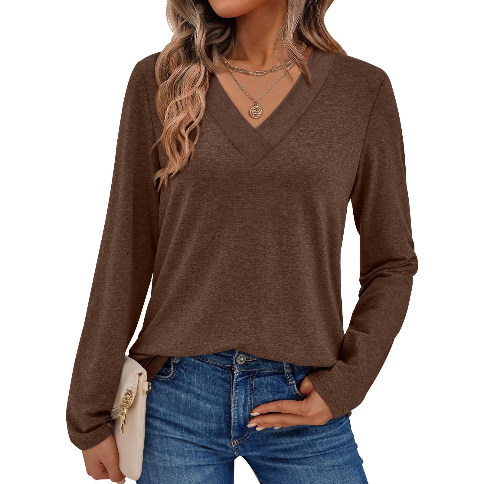 Byworldtasic Loose-fit Top for Women Long Sleeve Solid Color Shirt Soft ...