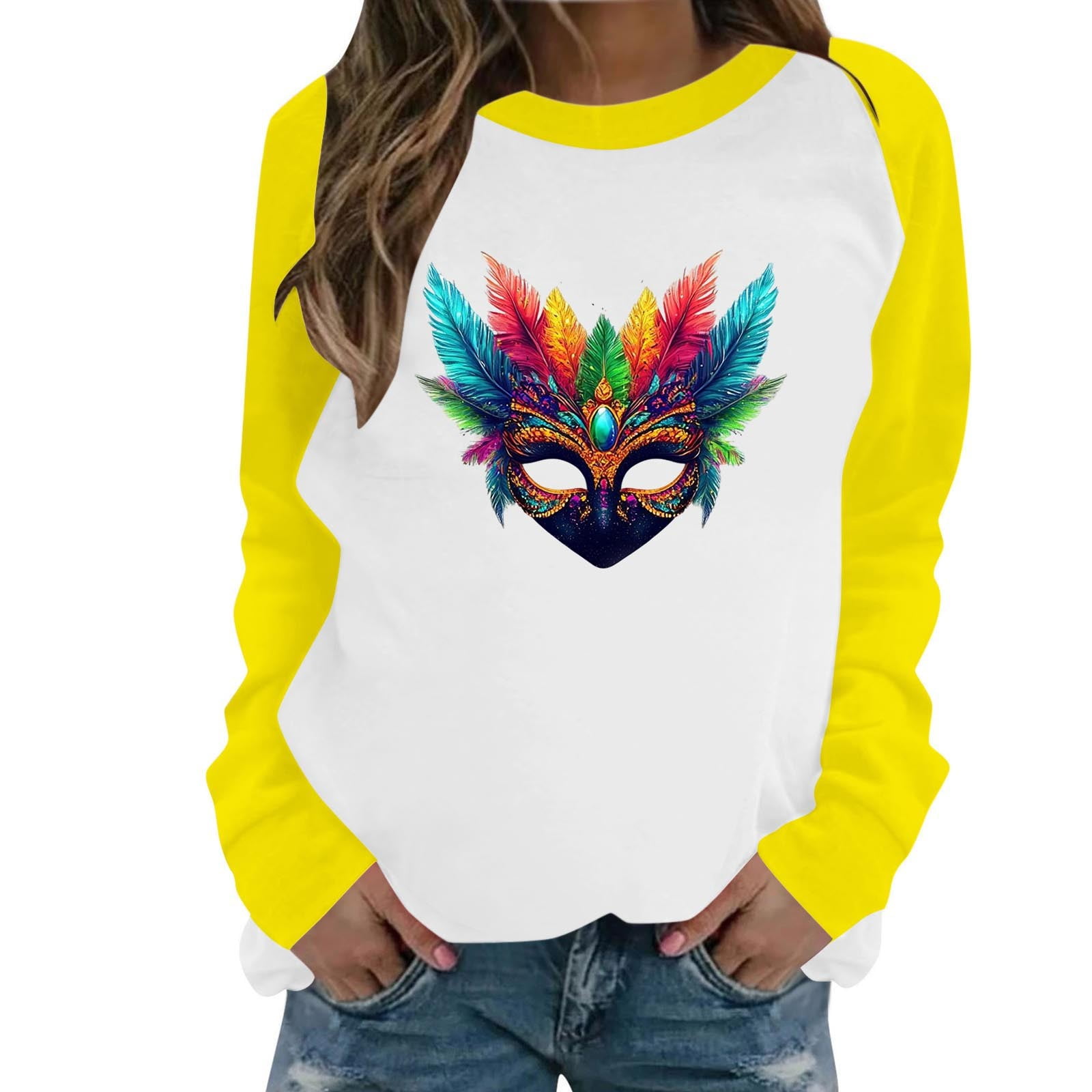 Byworldtasic Mardi Gras Long-Sleeve T-Shirt for Women Plus Size Raglan ...