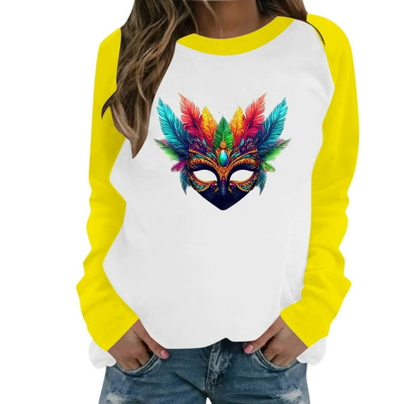 Byworldtasic Mardi Gras Long-Sleeve T-Shirt for Women Plus Size Raglan ...