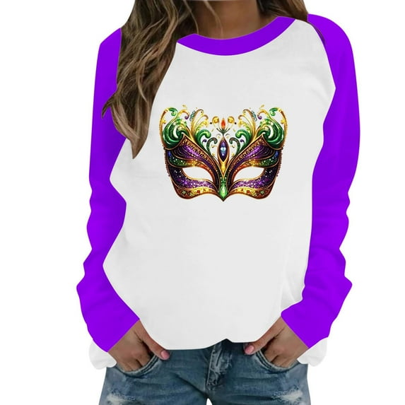 Byworldtasic Mardi Gras Long-Sleeve T-Shirt for Women Plus Size Raglan ...