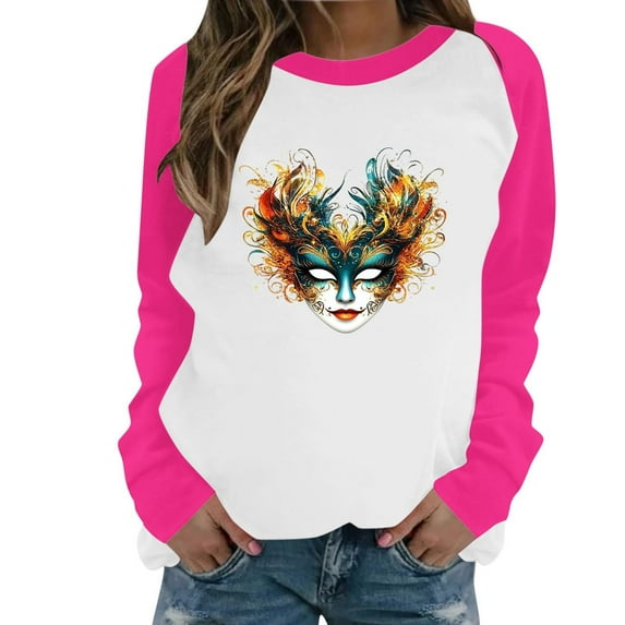 Byworldtasic Mardi Gras Long-Sleeve T-Shirt for Women Plus Size Raglan ...