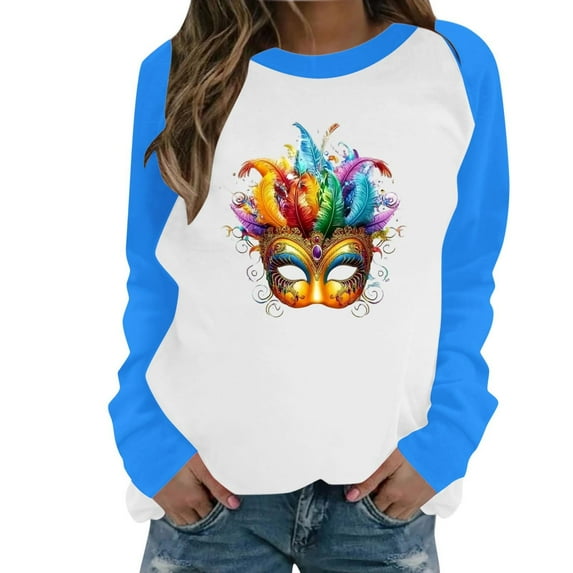 Byworldtasic Mardi Gras Long-Sleeve T-Shirt for Women Plus Size Raglan ...