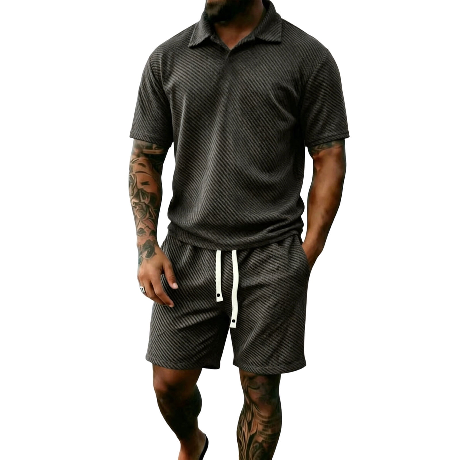 Byworldtasic Men's Polo Shirt and Shorts Set 2 Piece Summer 3D Textured ...