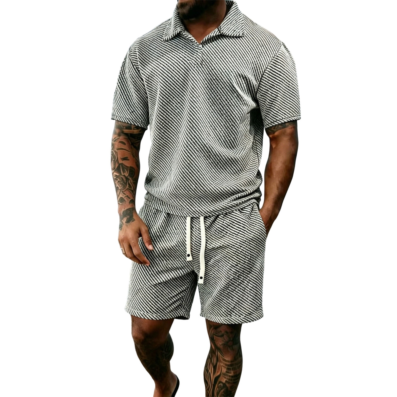 Byworldtasic Men's Polo Shirt and Shorts Set 2 Piece Summer 3D Textured ...