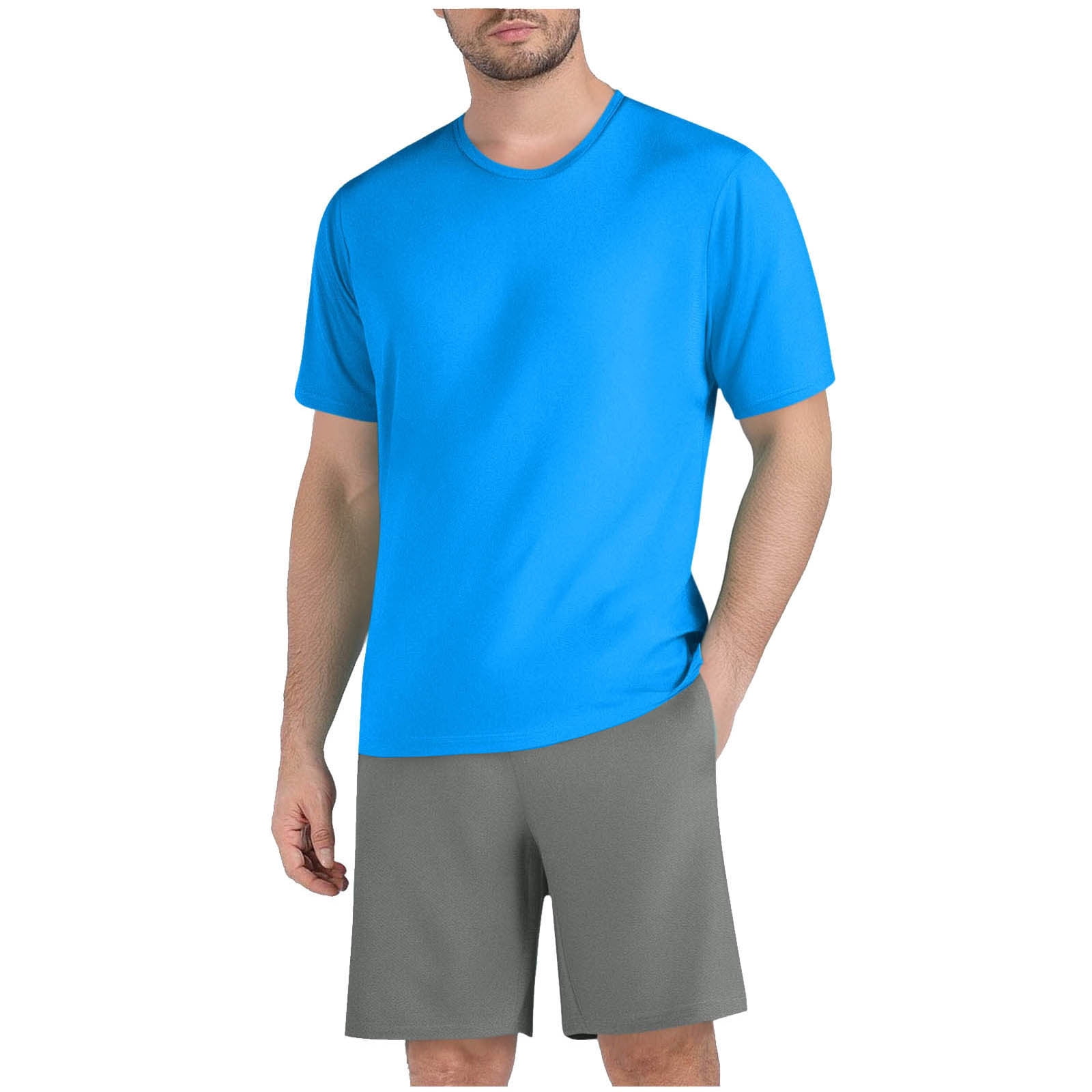 Byworldtasic Men's Quick Dry 2 Piece Workout Set Crew Neck T-Shirt ...