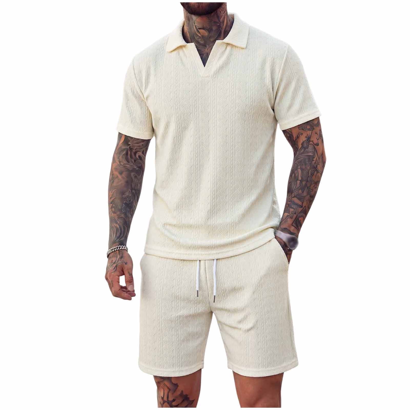 Byworldtasic Men's V-Neck Polo 2 Piece Set Short Sleeve Shirt ...